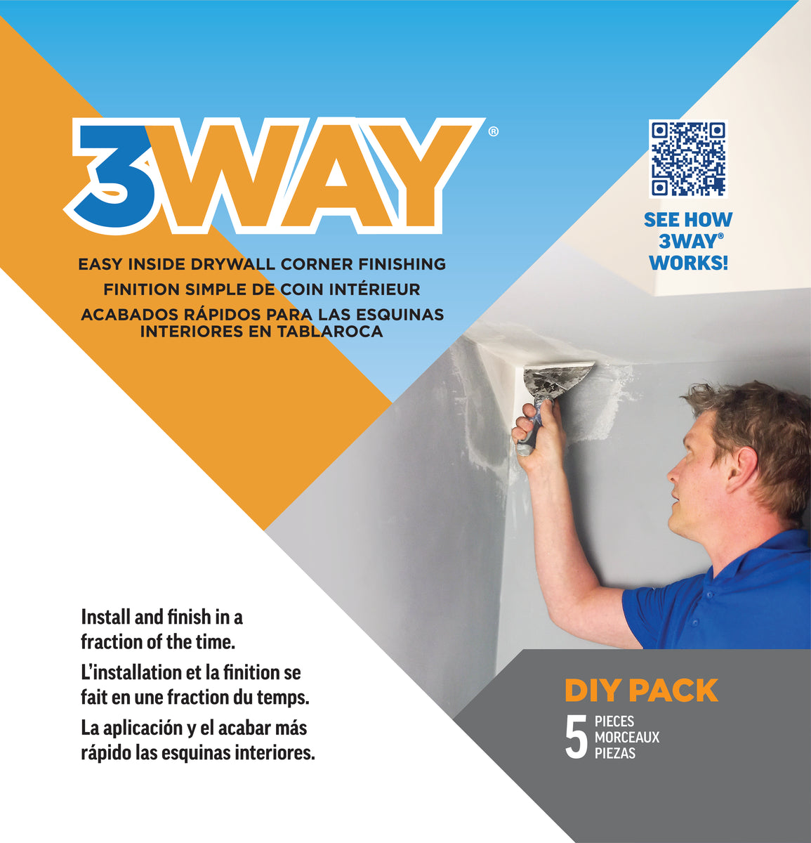 3Way 5-Piece DIY Pack - Drywall Corner Pre-Fabricated 3 Way Corner ...