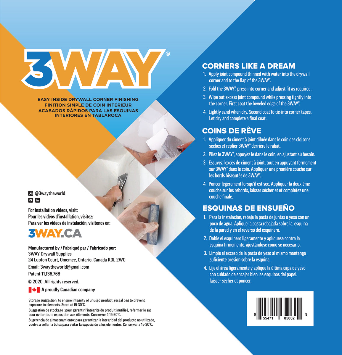 3Way 5-Piece DIY Pack - Drywall Corner Pre-Fabricated 3 Way Corner ...